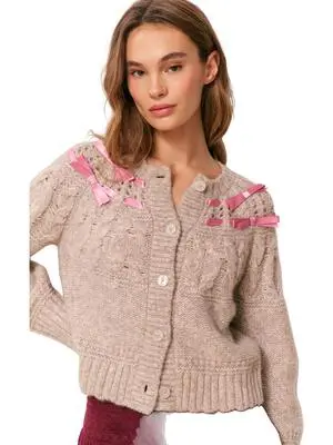 LoveShackFancy Clementian Alpaca-blend Ribbon Cardigan - Oatmeal Melange