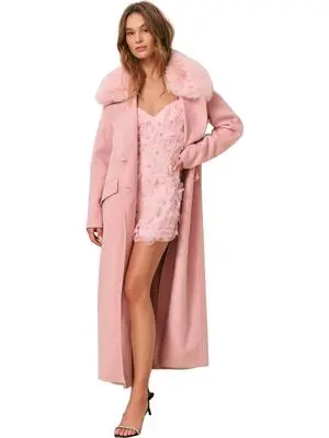 LoveShackFancy Char Wool Coat With Faux Fur Collar - Orchid Rose
