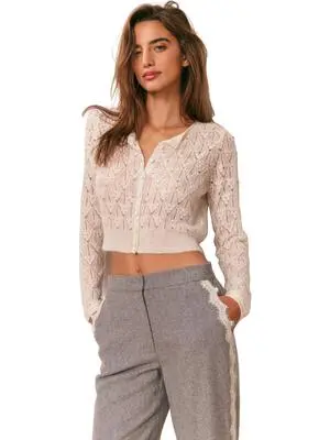 LoveShackFancy Calico Embellished Pointelle Cardigan - Ivory