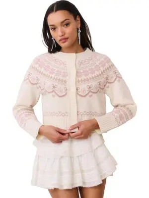 LoveShackFancy Shantae Wool Fair Isle Cardigan - Pink Champagne