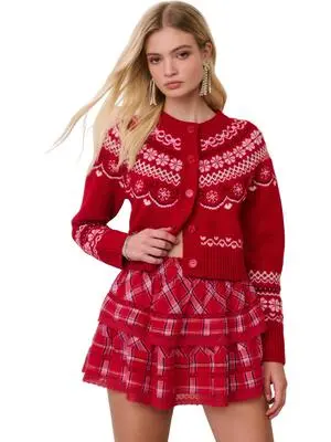 LoveShackFancy Shantae Wool Fair Isle Cardigan - Red Velvet Truffle