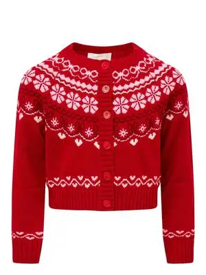 LoveShackFancy Tween Wrenna Fair Isle Cardigan - Red Velvet Truffle