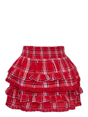 LoveShackFancy Tartan Shirred Tiered Skirt - Cherry Jubilee