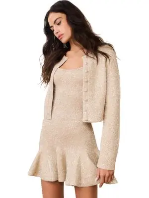 LoveShackFancy Ferra Sequin Stretch Knit Cardigan - Honey Gold