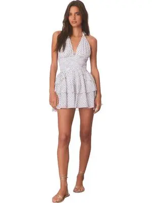 LoveShackFancy Deanna Polka Dot Halter Mini Dress - Antique White