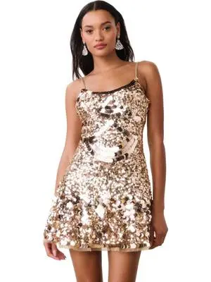 LoveShackFancy Liria Sequin Mini Dress - Honey Shimmer