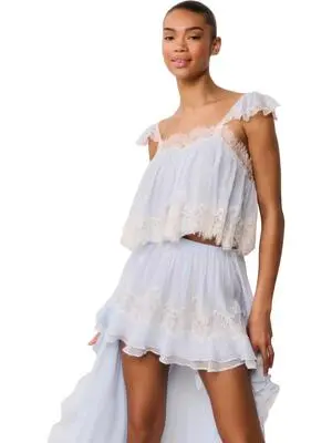 LoveShackFancy Lova Silk Chiffon Lace Top - Ivory