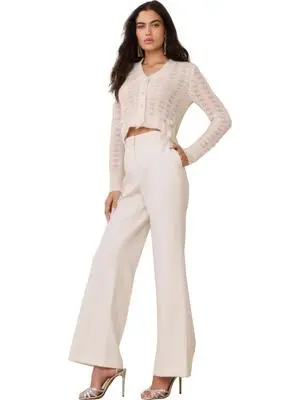 LoveShackFancy Enly Wool-blend Wide-leg Pant - Cream