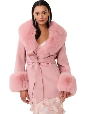 LoveShackFancy Rosen Wool Wrap Coat With Detachable Fur - Orchid Rose