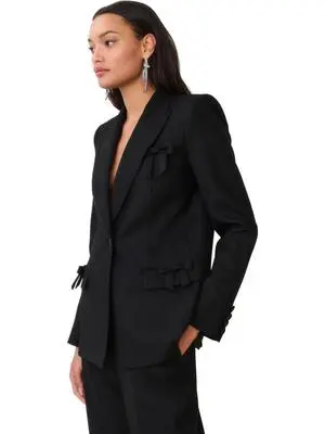 LoveShackFancy Shayne Wool-blend Bow-embellished Blazer - Black