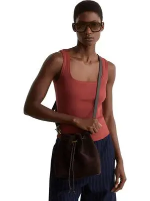 REISS Riva Stretch-cotton Ribbed Square-neck Vest - Rust Red