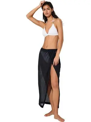 REISS Cotton-blend Gauze Wrap Beach Skirt - Navy