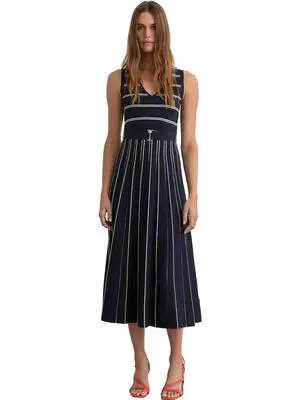 REISS Mallory Sleeveless Knitted Midi Dress - Navy/ivory