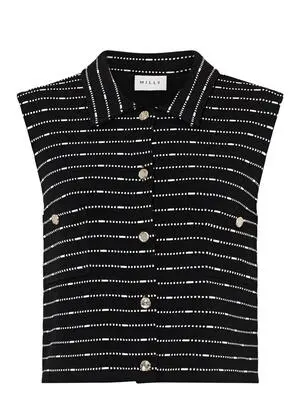 MILLY Lainey Striped Knit Sleeveless Top - Black/white