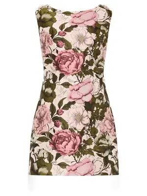 MILLY Lane Floral Jacquard Mini Dress - Pink/green