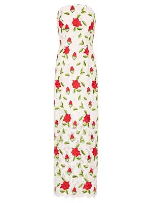MILLY Kait Rose Embroidered Lace Midi Dress - White