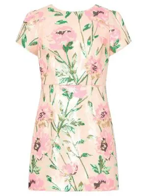 MILLY Rowen Floral Sequin Mini Dress - Blush