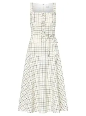 MILLY Mira Plaid Midi Dress - White/black