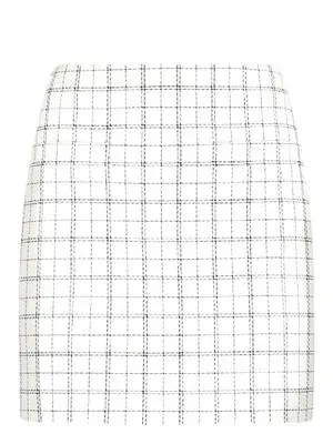 MILLY Plaid Fitted Mini Skirt - White/black