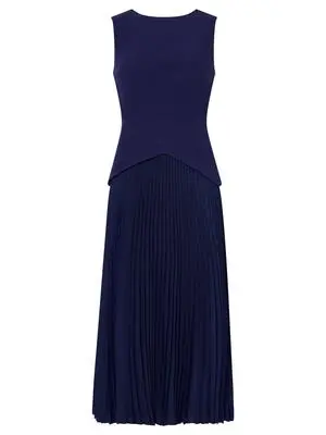 MILLY Haddy Pleated Midi Dress - Navy