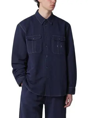 Studio Nicholson Louro Shirt Indigo In Cotton And Linen - Blue