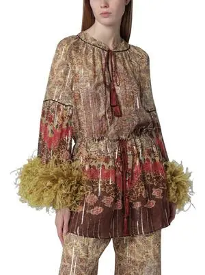 Valentino Garavani Paisley Print Georgette Blouse With Feather Trim - Multicolor