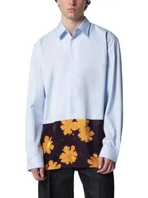 Dries Van Noten Shirt With Floral Insert - Light Blue