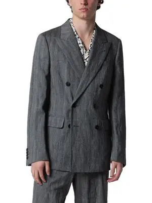 Dries Van Noten Herringbone Double-breasted Jacket - Black
