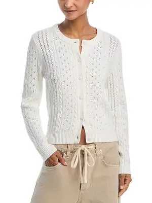 Aqua Pointelle Pearl Cardigan - Ivory