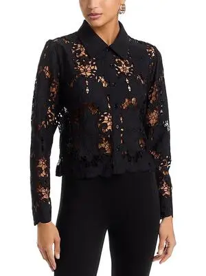 Aqua Lace Crop Long Sleeve Blouse - Black