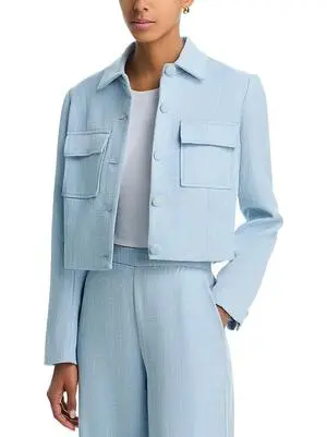Aqua Shimmer Tweed Cropped Blazer - Light Blue