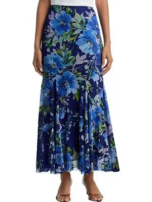 AQUA Floral Print Fishtail Maxi Skirt