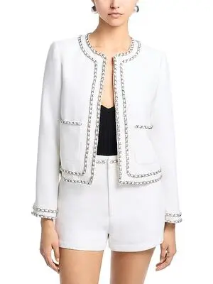 Aqua Chain Trim Tweed Jacket - White