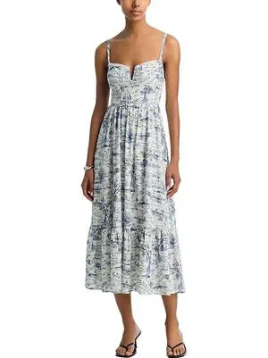 Aqua Toile Midi Dress Exclusive - White/navy