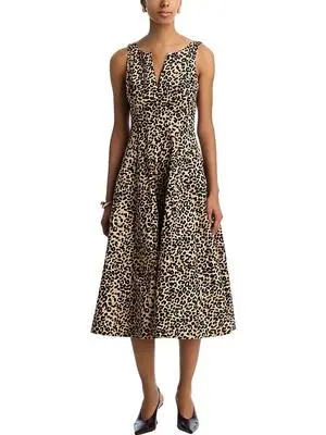 Aqua V-neck Paneled Sleeveless Dress - Leopard