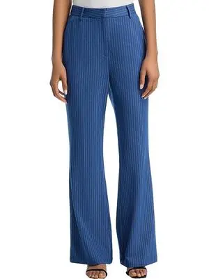 Aqua Pinstripe Wide Leg Trousers - Chambray/white