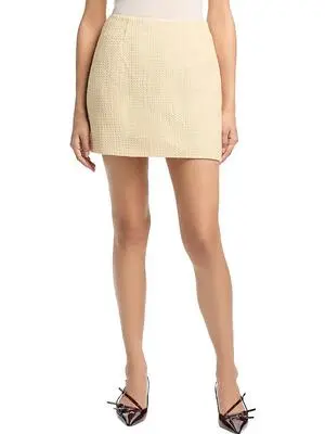 Aqua Pearl Tweed Mini Skirt Straw