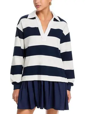 Aqua Rugby Stripe Poplin Mini Dress - Navy/white