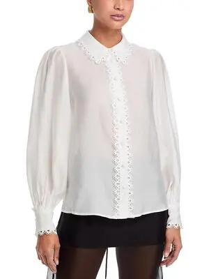 Aqua Lace Trim Blouse - White