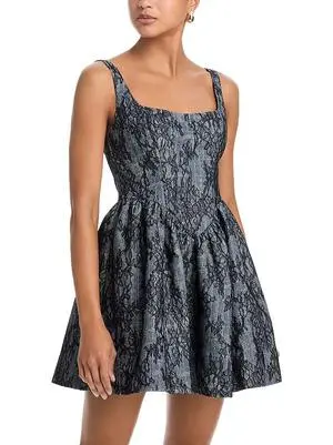 Aqua Denim Lace Tweed Mini Dress - Indigo/black