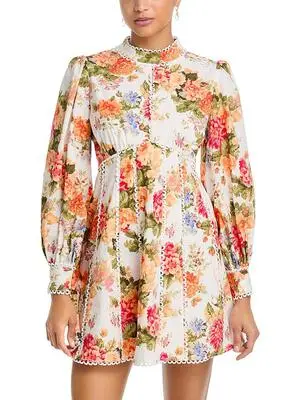 AQUA Floral Ric Rac Inset Mini Dress