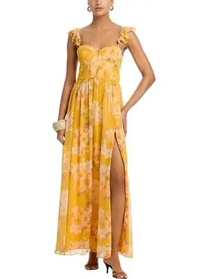 Aqua Floral Bustier Maxi Dress - Yellow Multi