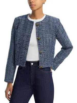 Aqua Collarless Tweed Blazer - Navy Multi