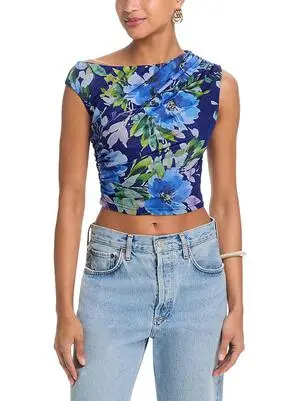 Aqua Floral Mesh Top - Navy Multi
