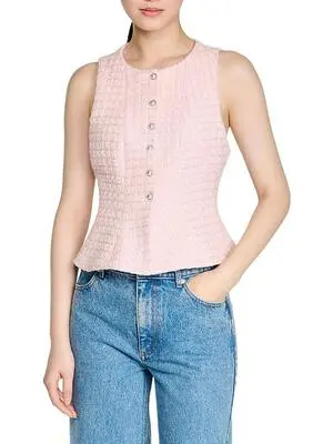 Sandro Sequin Tweed Top - Pink