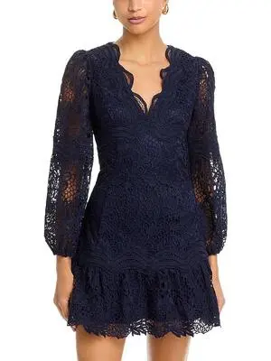 Aqua Scallop Lace Mini Dress - Navy