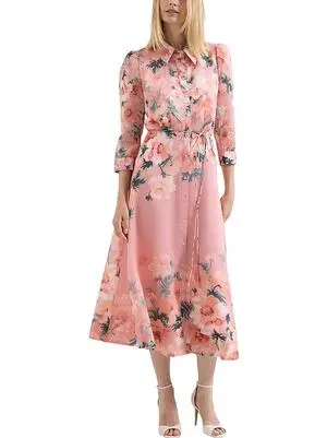 PHASE EIGHT Floral Shirt Dress - Pale Pink