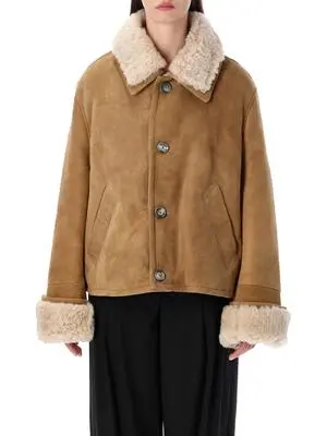 Ami Cropped Shearling Jacket - Brown