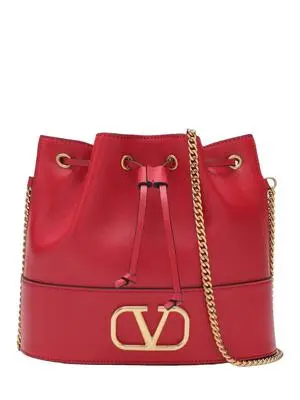 Valentino Garavani Vlogo Leather Bucket Bag - Red