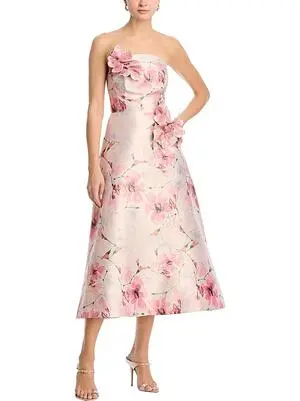 Rickie Freeman For Teri Jon Strapless Gazar Floral Dress - Blush Multi